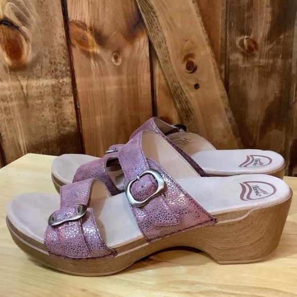Dansko | Shoes | Dansko Metallic Pink Wedge Clog Sandal | Poshmark